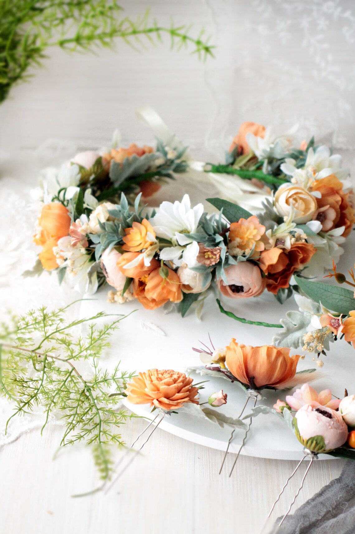 Beige Flower Crown Bridesmaid Headpiece Wedding Floral - Etsy