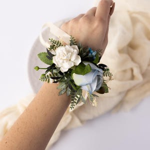 Prom Flowers, Light Blue Prom Arm Corsage, Wrist Corsage Bracelet ...