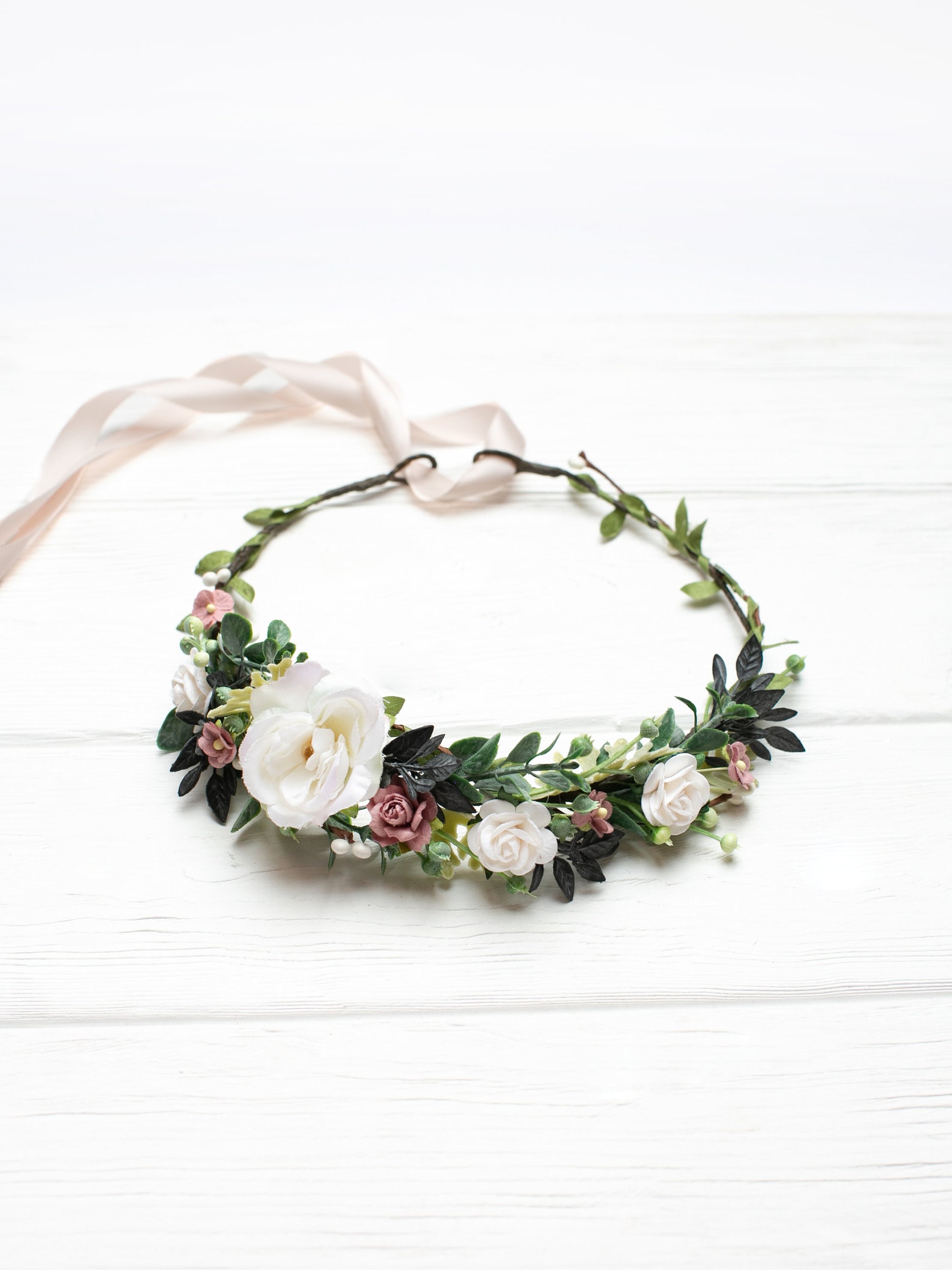 Rustic Flower Crown, White Floral Headpiece, Bridesmaid Hairpiece ...