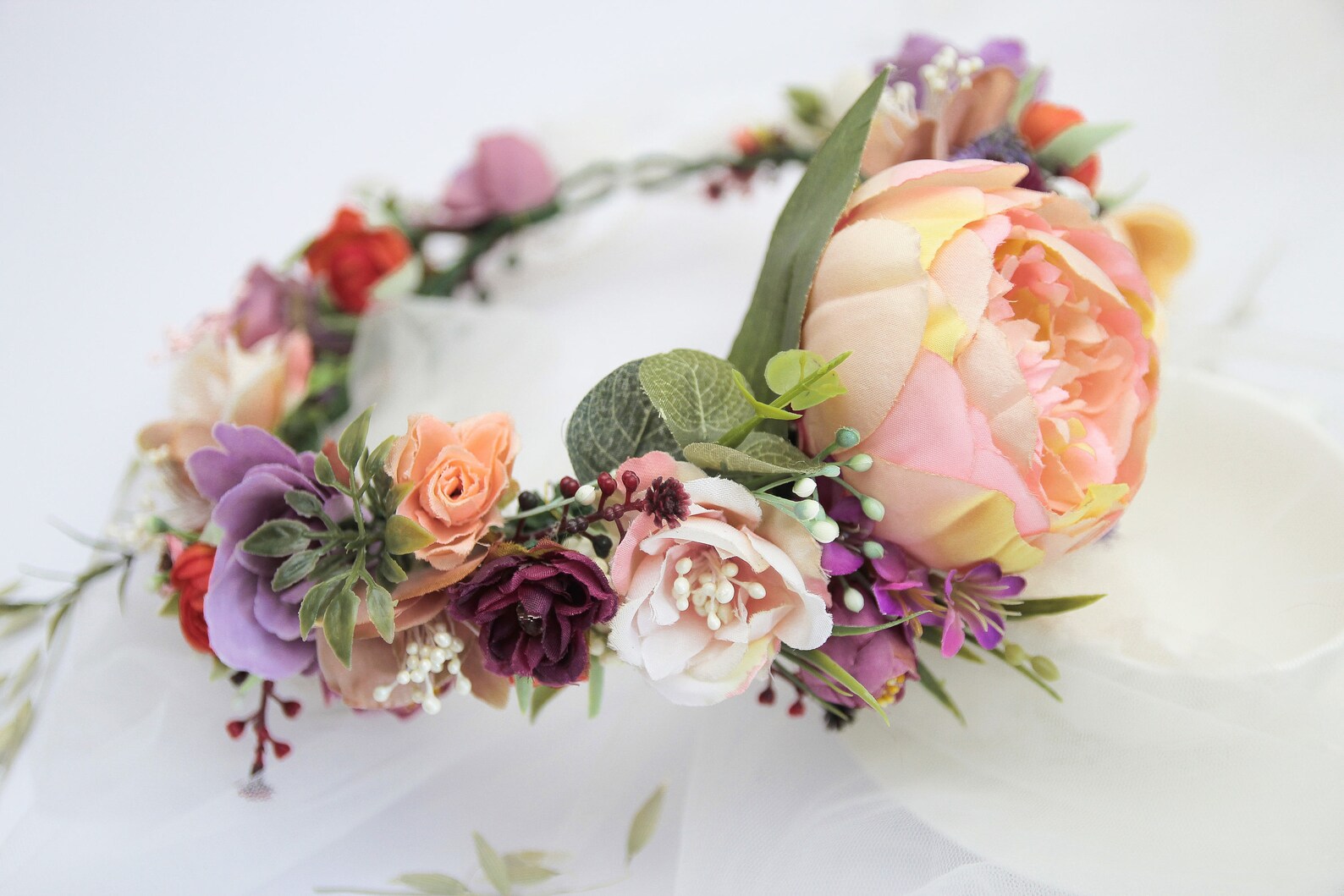 Pastel Flower Crown Peach Floral Crown Bridal Flower Crown - Etsy