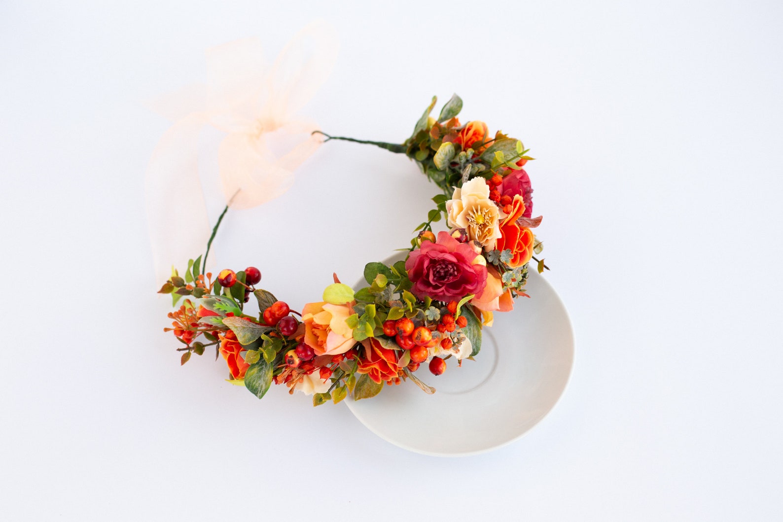 Living Coral Flower Crown Peach Floral Crown Wedding Hair - Etsy