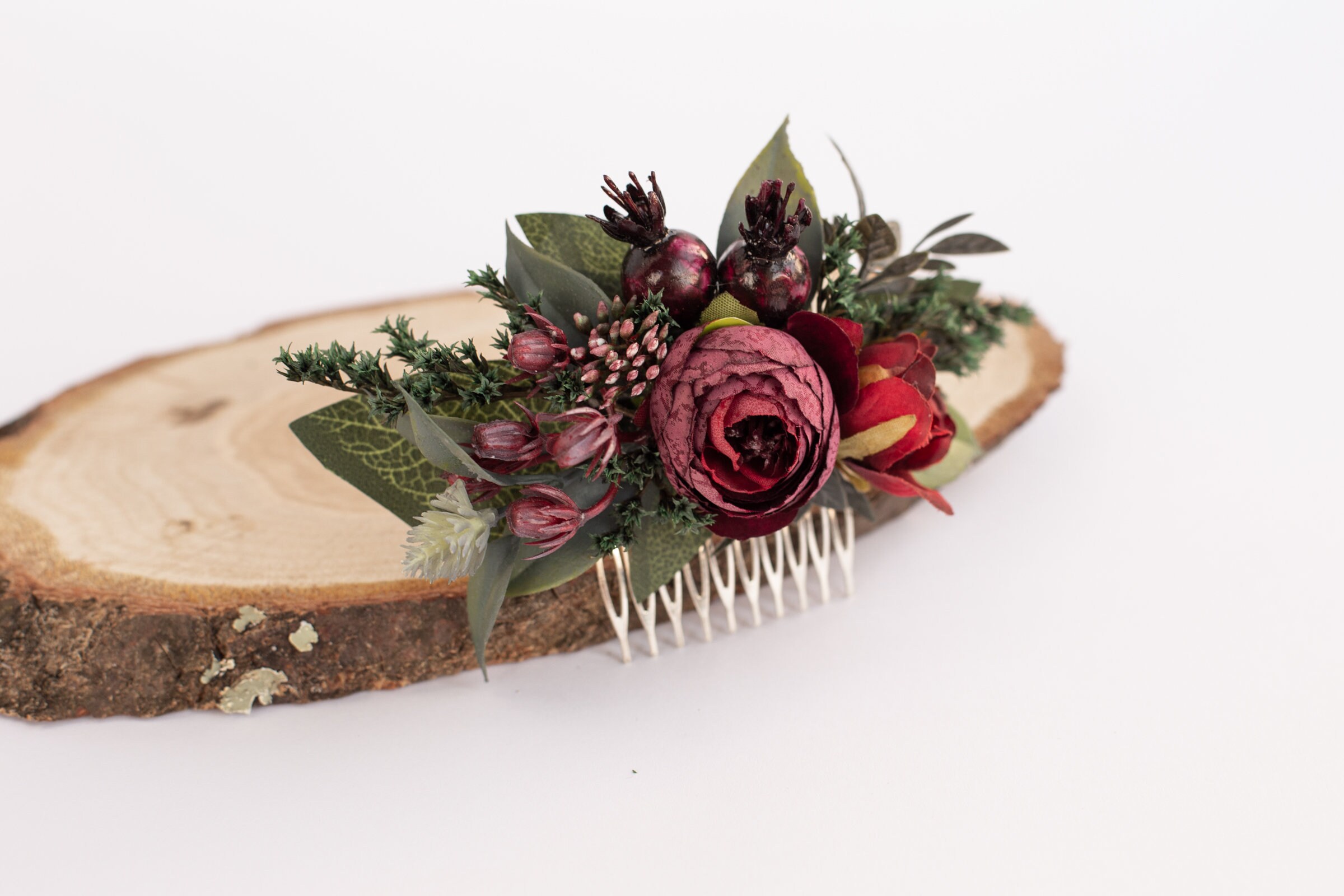 Burgundy flower comb Wedding hair comb Deep red flower comb | Etsy