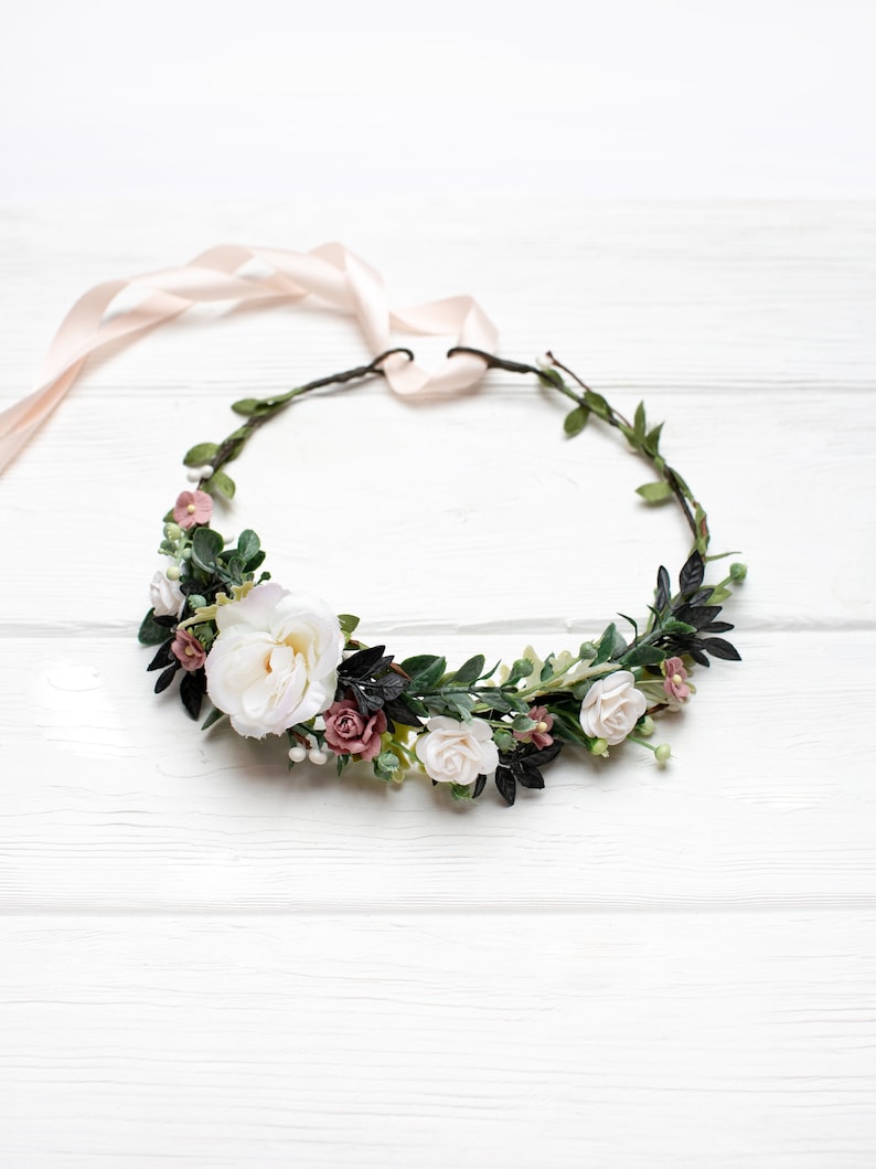 Rustic Flower Crown White Floral Headpiece Bridesmaid - Etsy