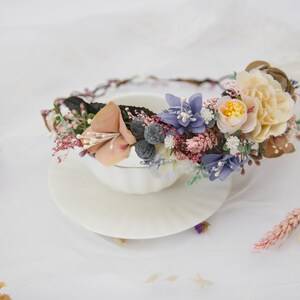 Blue Flower Crown, Beige Floral Crown, Wedding Headpiece, Bridesmaid ...