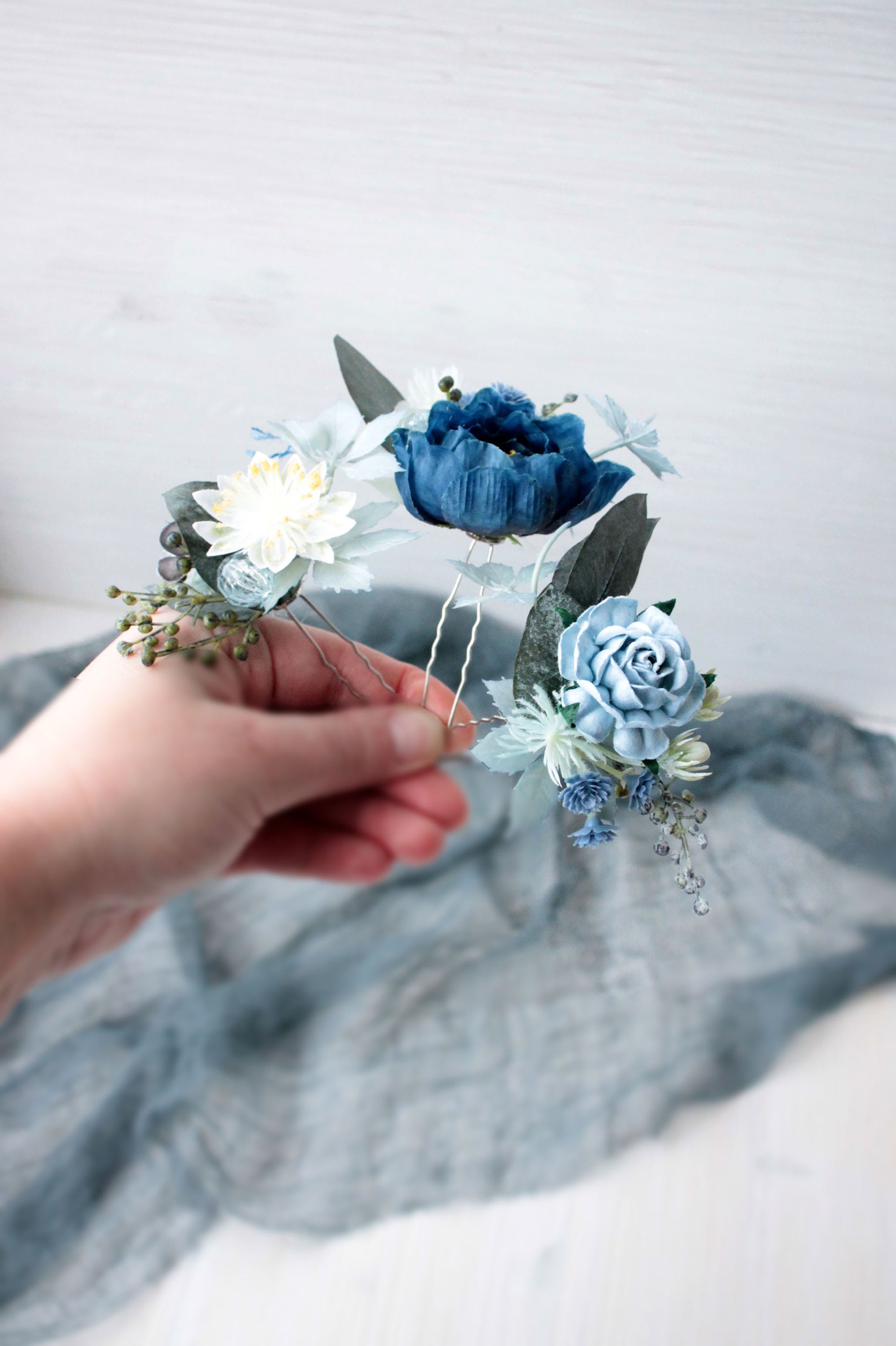 Flower Hair Pins Navy Blue Flower Hair Pin Bridal Hairpiece - Etsy