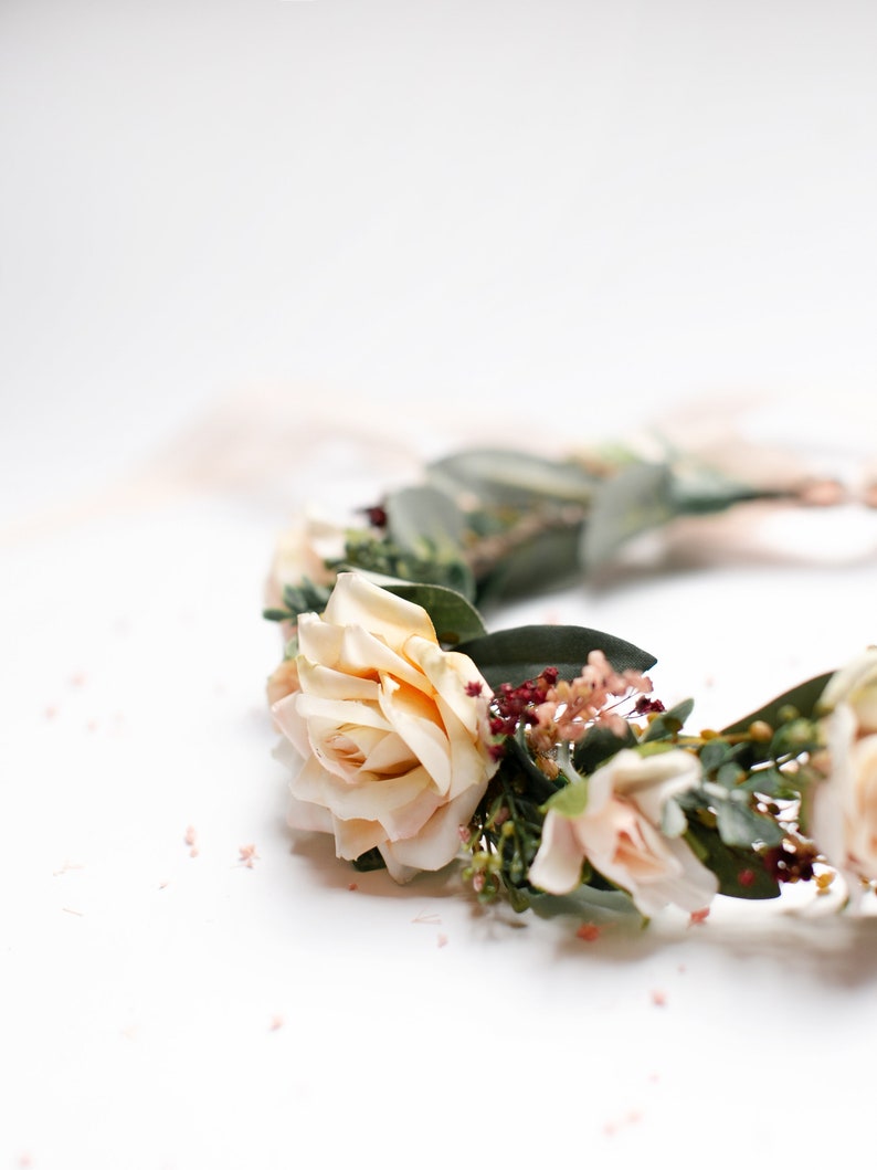 Rustic Floral Crown, Blush Wedding Crown, Bridesmaid Hairpiece, Ivory ...