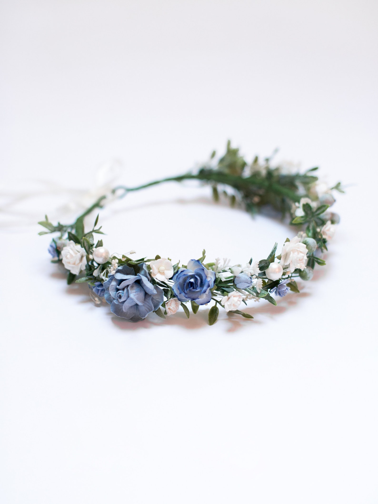 Rustic Flower Crown, Blue Wedding Hairpiece, Bridesmaid Crown, White ...