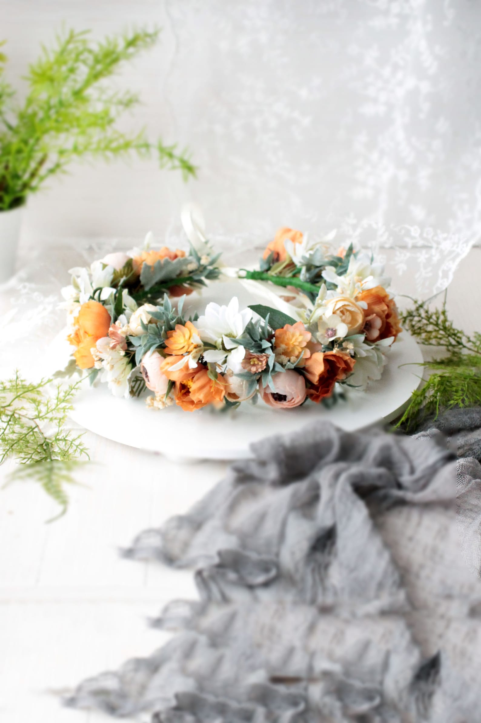 Beige Flower Crown Bridesmaid Headpiece Wedding Floral - Etsy