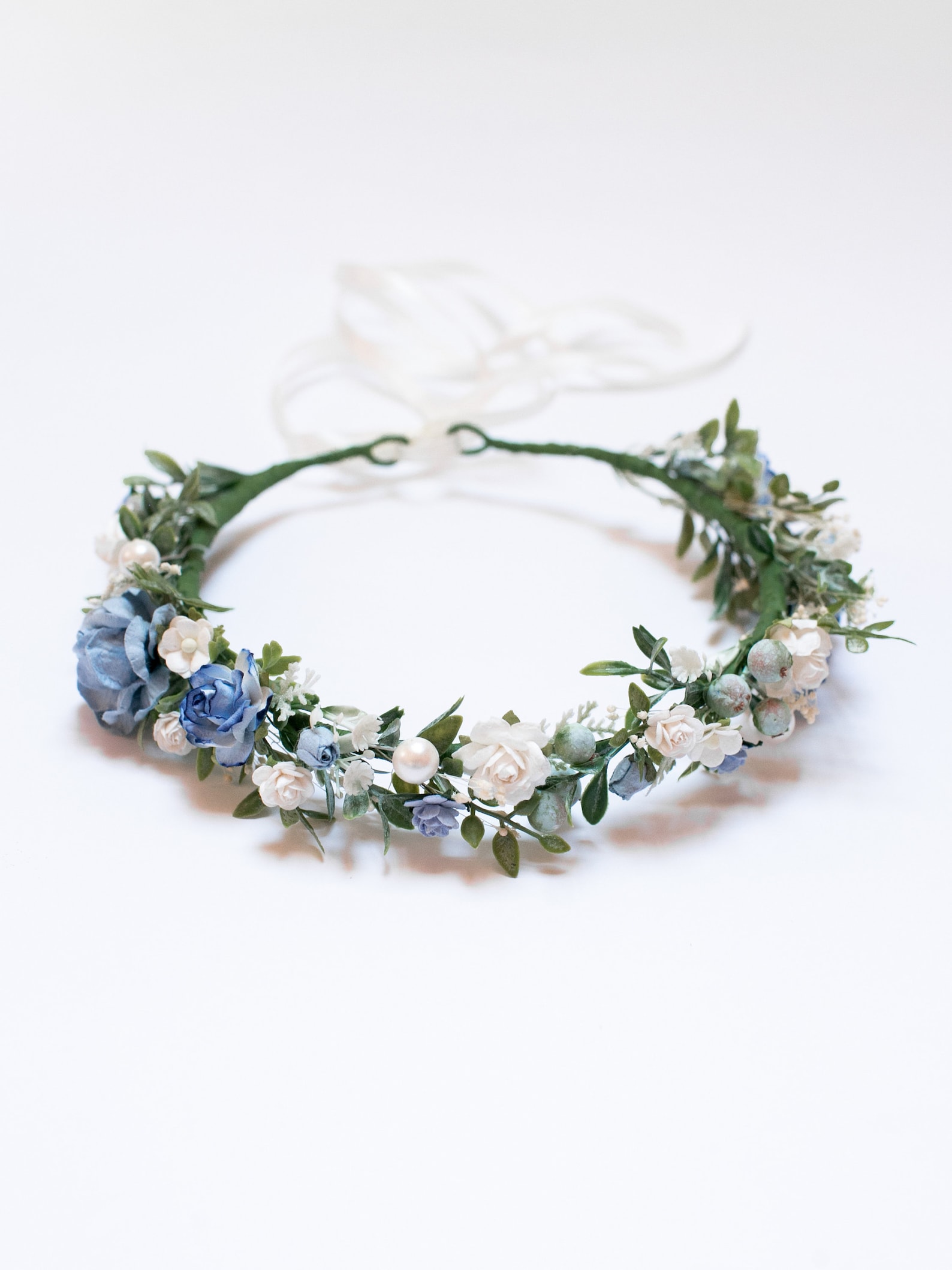 Rustic Flower Crown, Blue Wedding Hairpiece, Bridesmaid Crown, White ...
