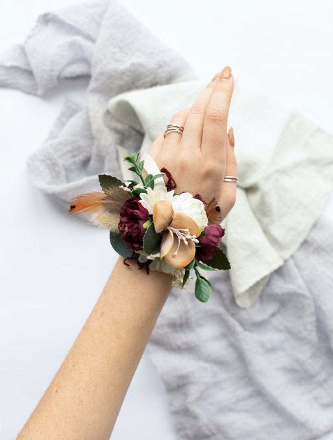 Prom Wrist Corsage, Wrist Corsage for Wedding, Rustic Corsage, Maroon ...