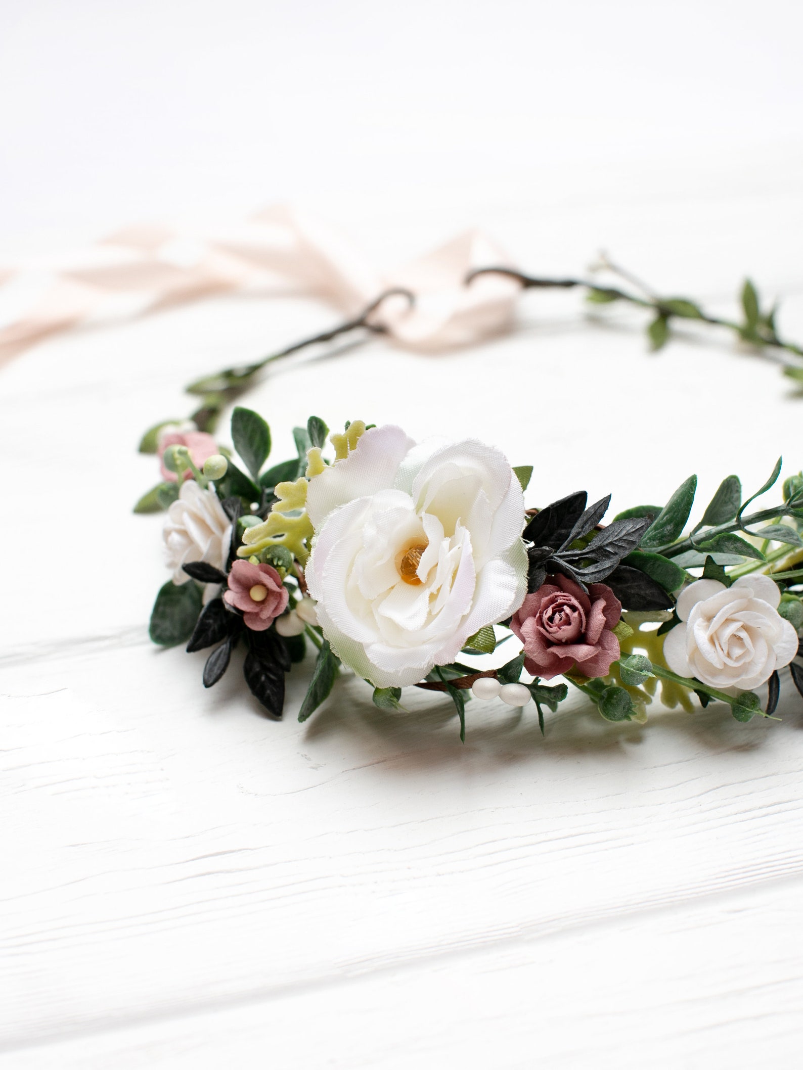 Rustic Flower Crown, White Floral Headpiece, Bridesmaid Hairpiece ...