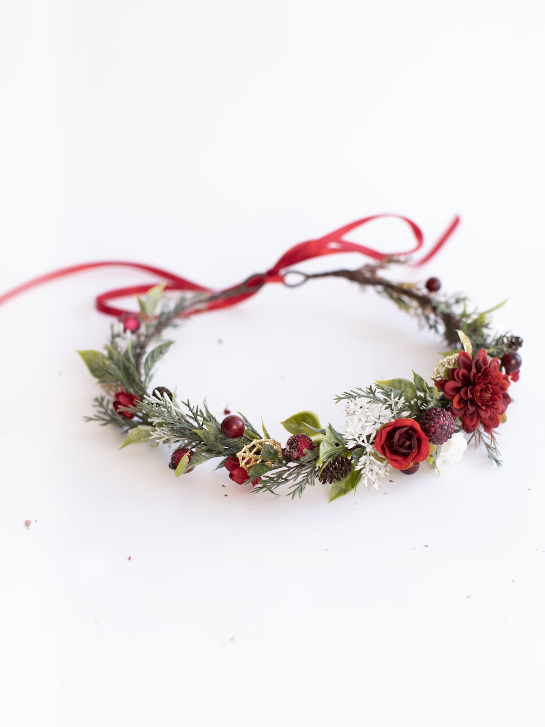 Pine Cone Crown, Red Berry Hair Piece, Woodland Christmas Crown, Red ...