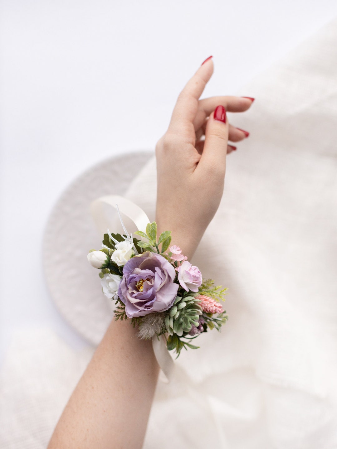 Prom Corsage, Satin Flower Writ Corsage, Boho Lilac Flower Corsage ...