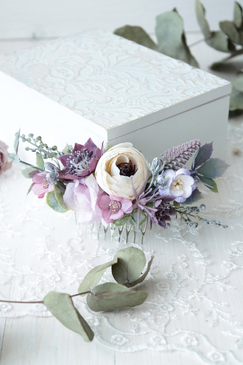 Flower girl hair comb Purple hairpiece Bridal flower comb | Etsy