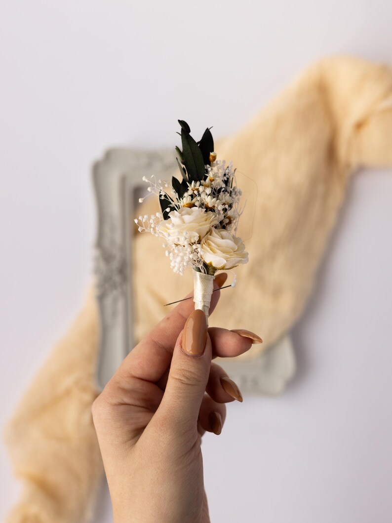 White Corsage and Boutonniere Set, Ivory Boutonniere, Cream Rose ...