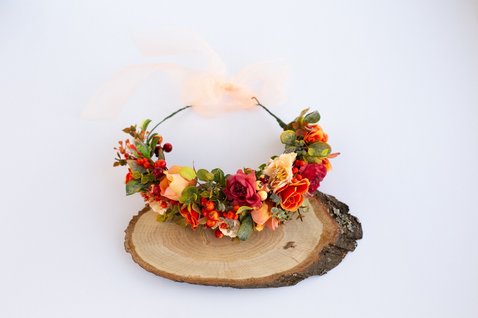 Living Coral Flower Crown Peach Floral Crown Wedding Hair - Etsy
