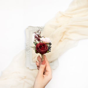 Groom's Boutonniere, Burgundy Flower Buttonhole, Men's Floral ...