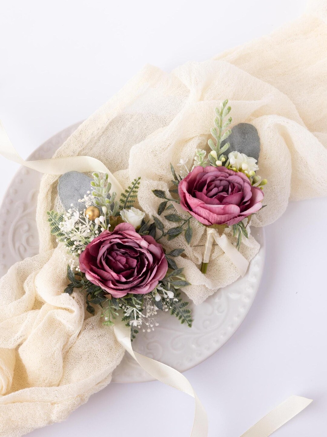 Dusty Pink Hoco Boutonniere and Corsage Bracelet Dried Flower Wrist ...