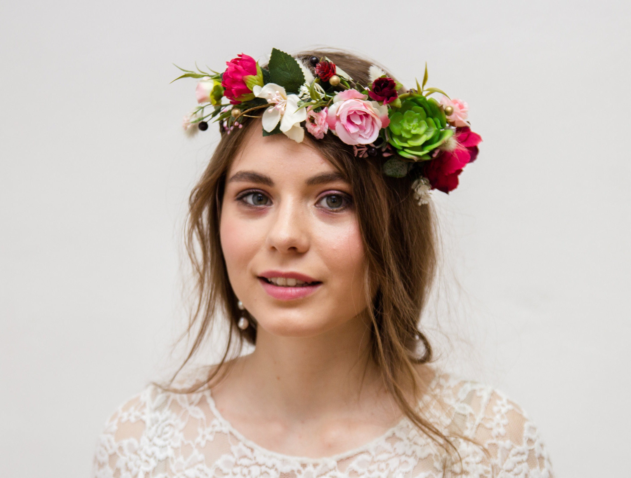 Wedding crown Pink flower headpiece Bridal circlet Hair | Etsy