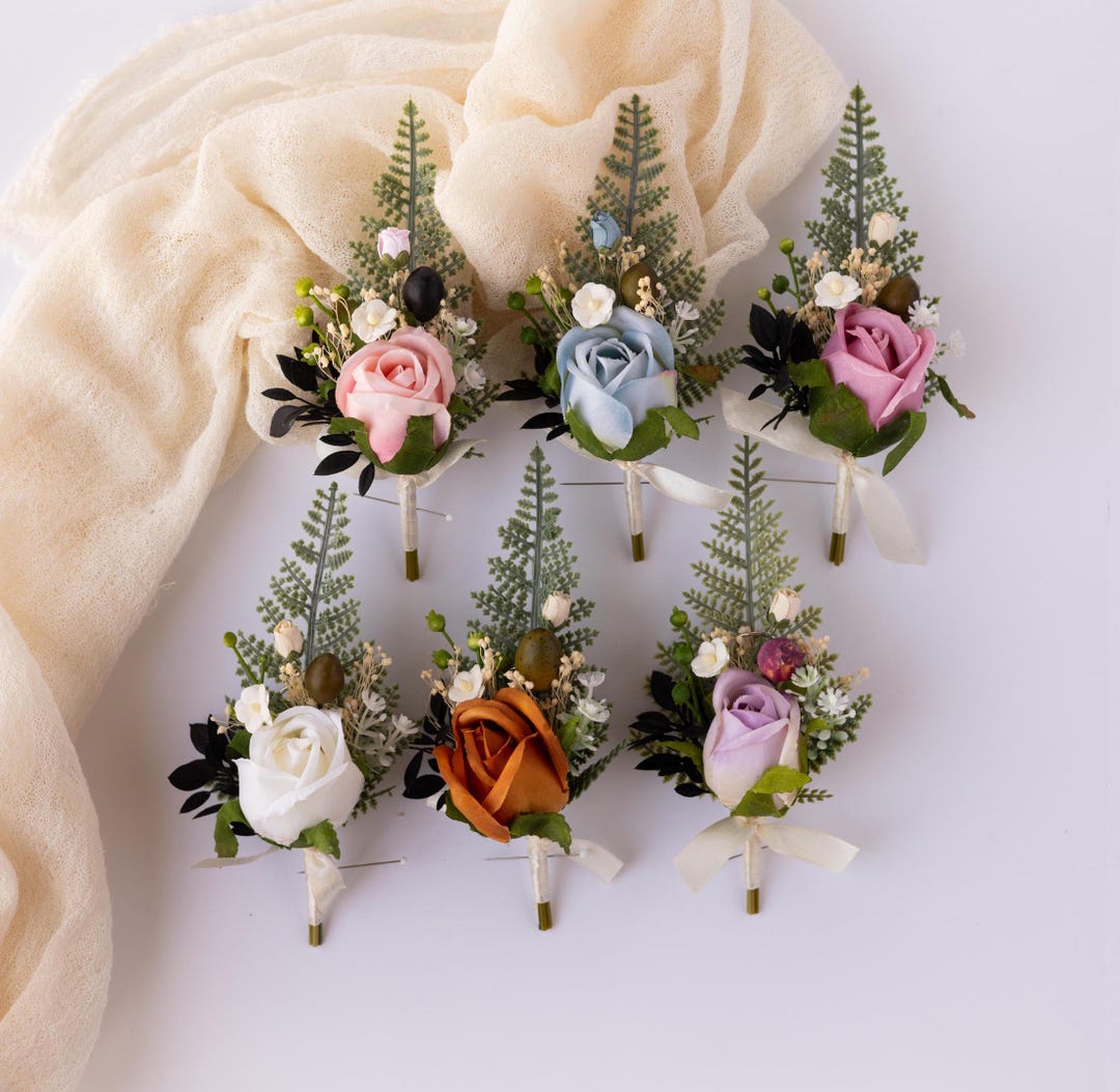 Custom Floral Grooms Buttonhole Set, Silk Buttonhole for Man ...