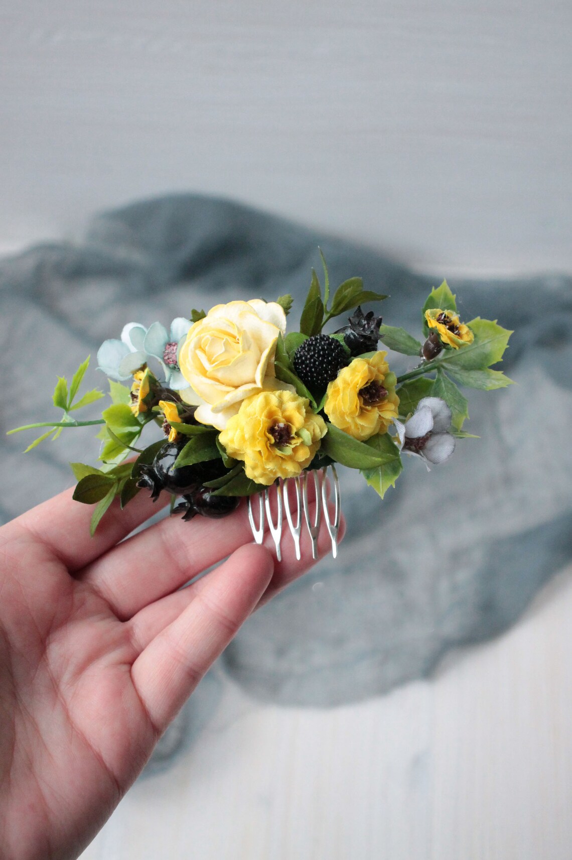 Yellow Flower Comb Wedding Floral Hairpiece Spring Wedding - Etsy