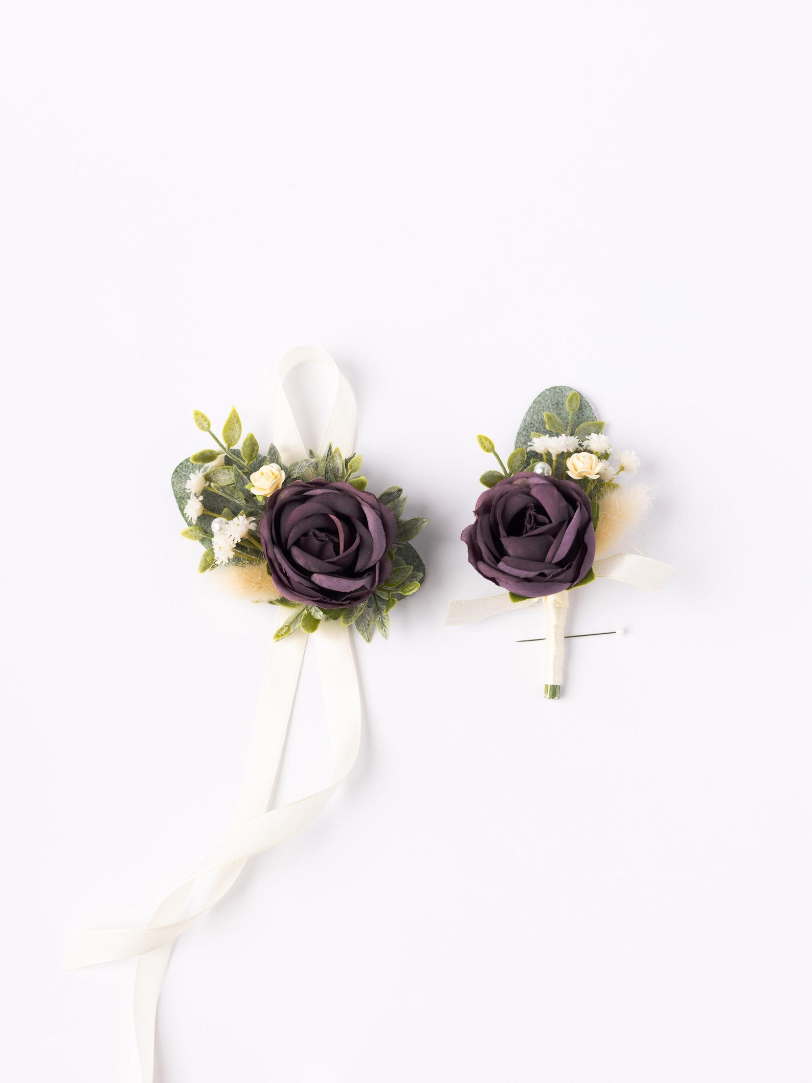 Purple Rose Corsage and Boutonniere Set Buttonhole Peony Pocket Plum ...