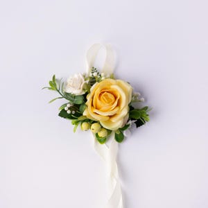 Yellow Prom Corsage and Boutonniere Set, Rose Bridal Wrist Corsage ...