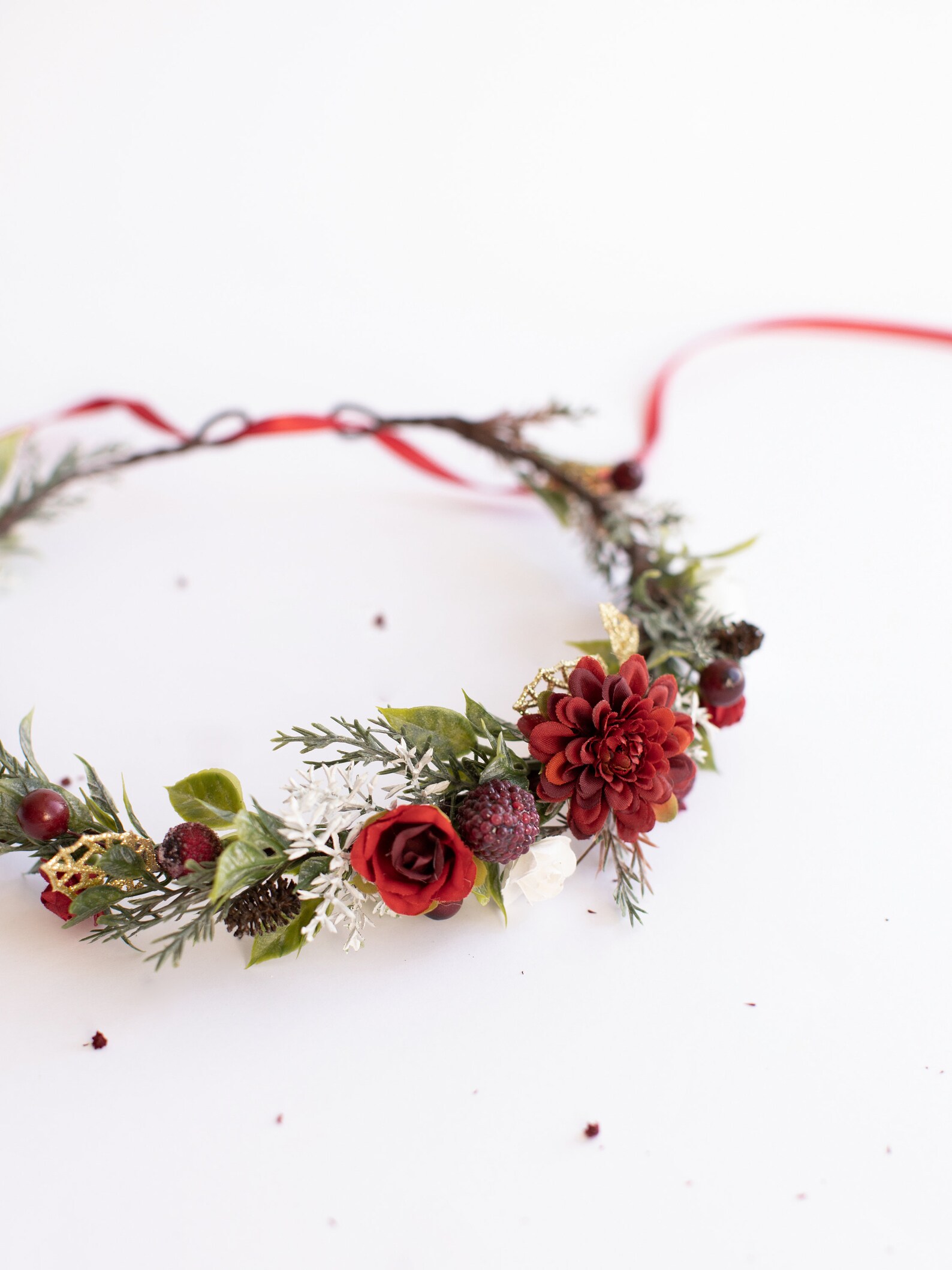 Pine Cone Crown Red Berry Hair Piece Woodland Christmas - Etsy