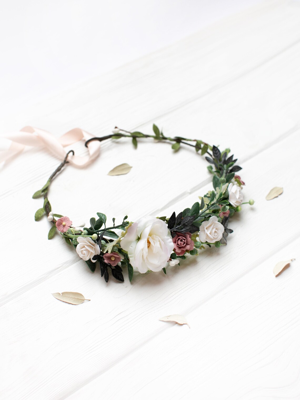 Rustic Flower Crown White Floral Headpiece Bridesmaid | Etsy