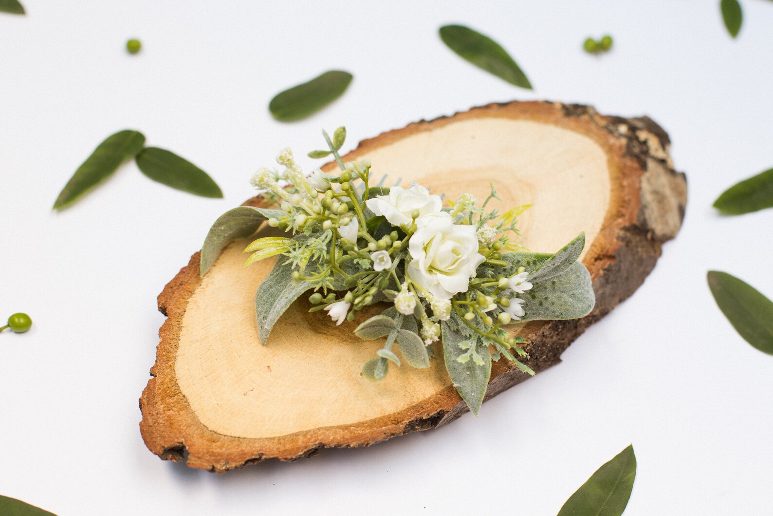 White Flower Comb Greenery Hair Comb Pale Green Comb Rustic - Etsy