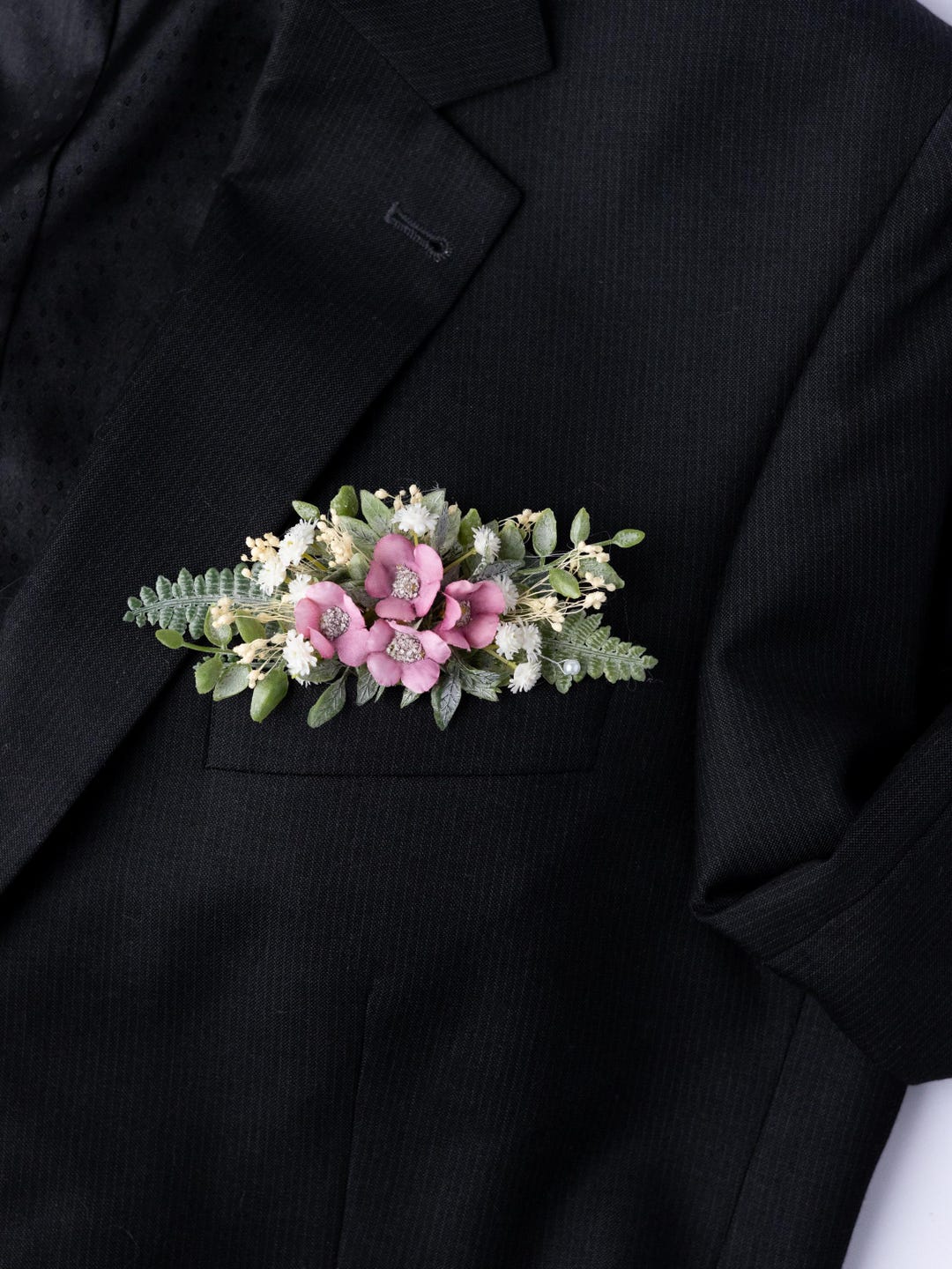 Mens Boutonniere Pocket Flower Square, Wedding Corsage, Pink Groomsmen ...