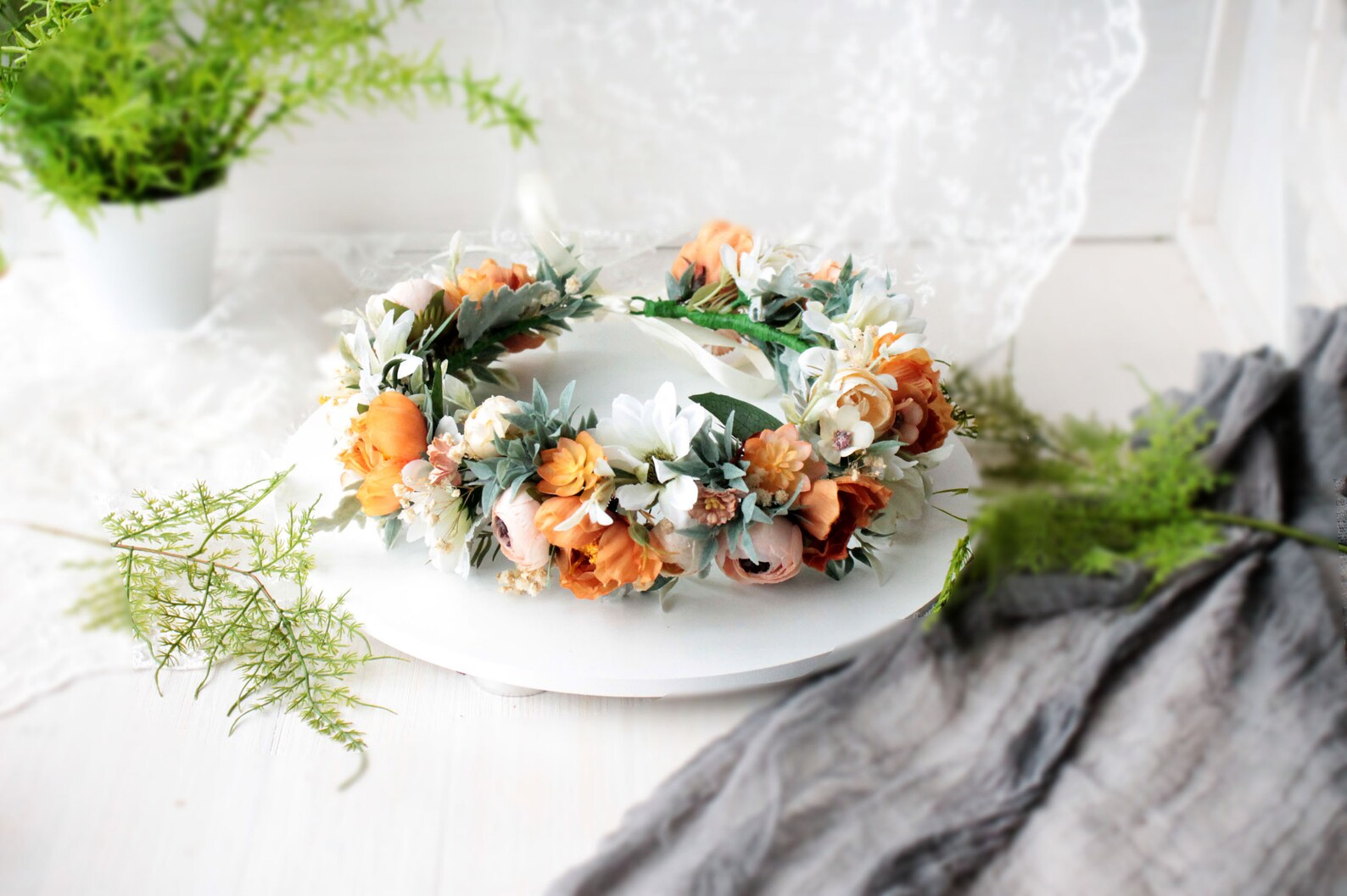 Beige Flower Crown Bridesmaid Headpiece Wedding Floral - Etsy