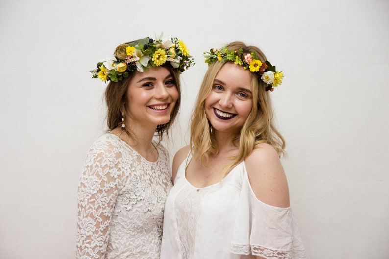 Rustic flower crown Woodland crown Yellow country wedding | Etsy