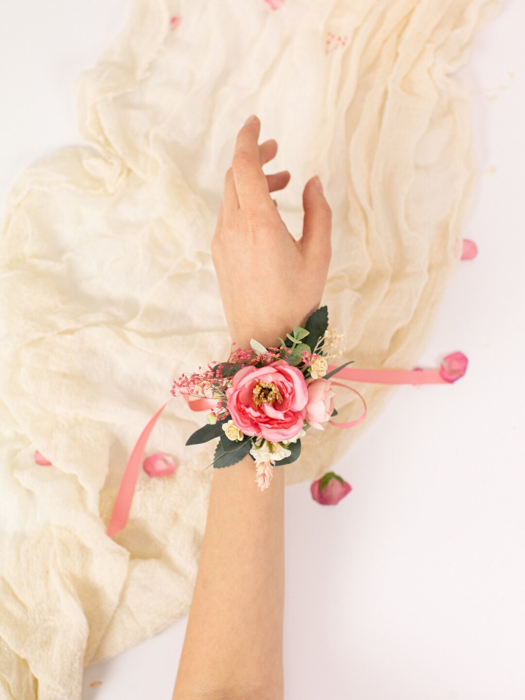 Blush Pink Wrist Corsage, Prom Flower Corsage, Pink Flower Corsage ...