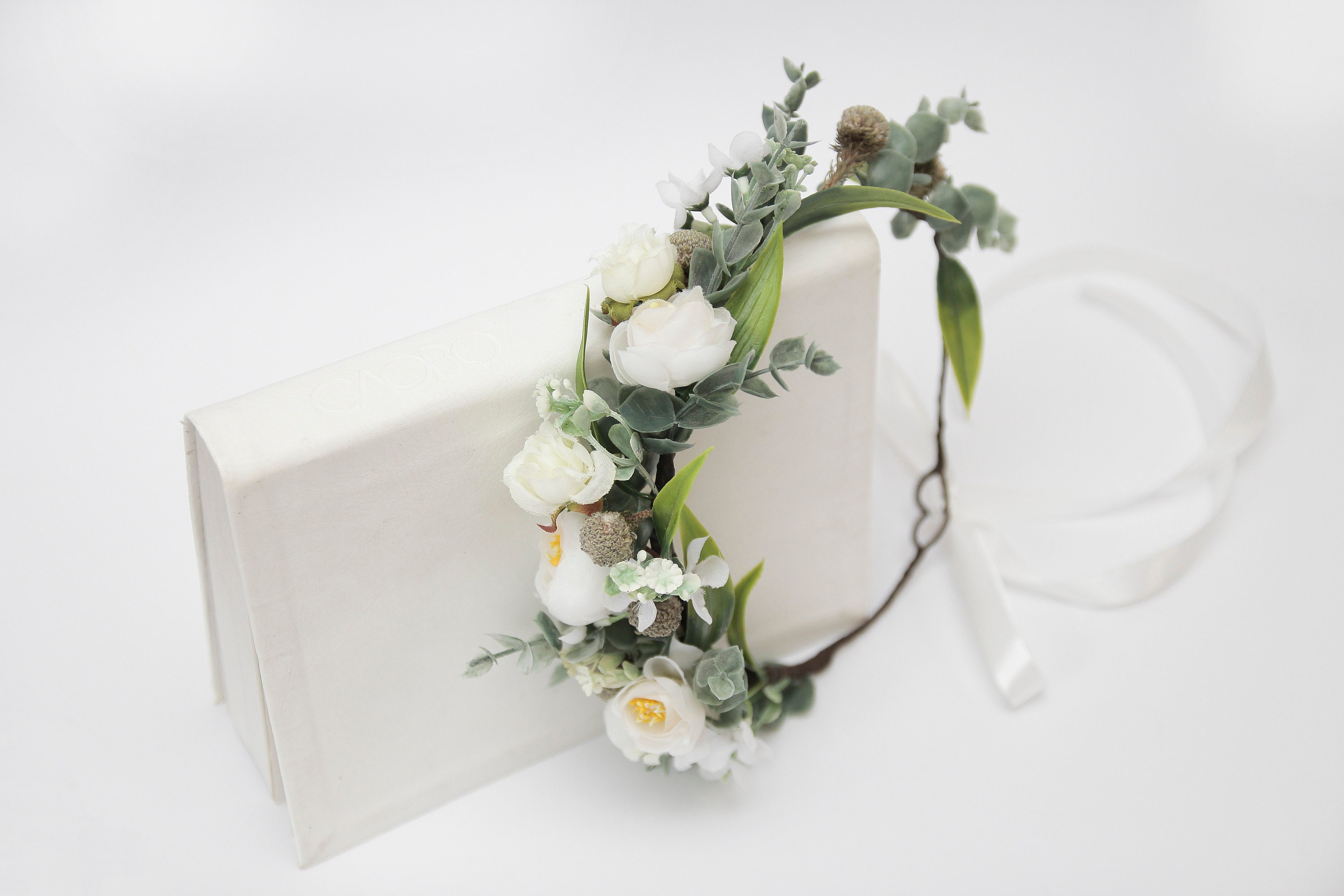 Greenery White Flower Crown Eucalyptus Flower Halo Greenery | Etsy