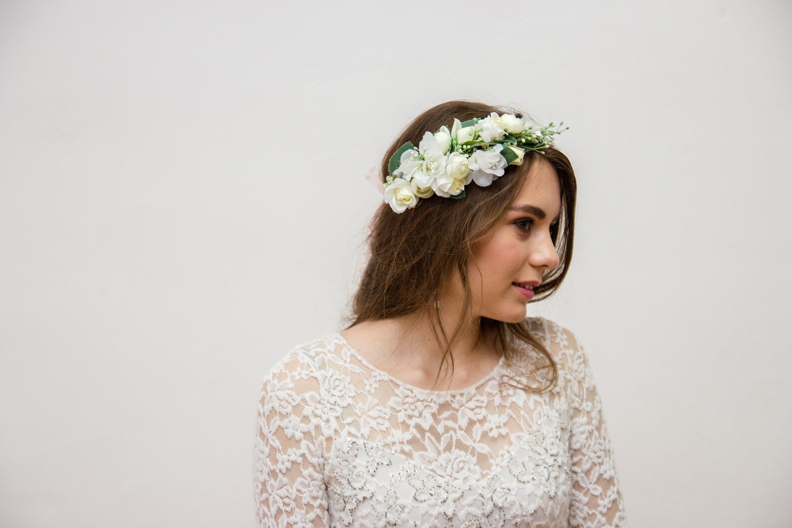 Boho bridal headpiece White halo Greenery flower crown | Etsy