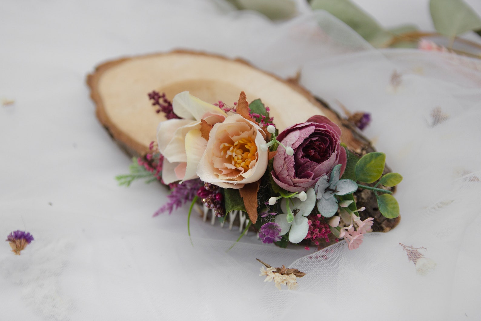 Lilac Flower Hair Comb Coral Floral Comb Bridal Hair Comb | Etsy