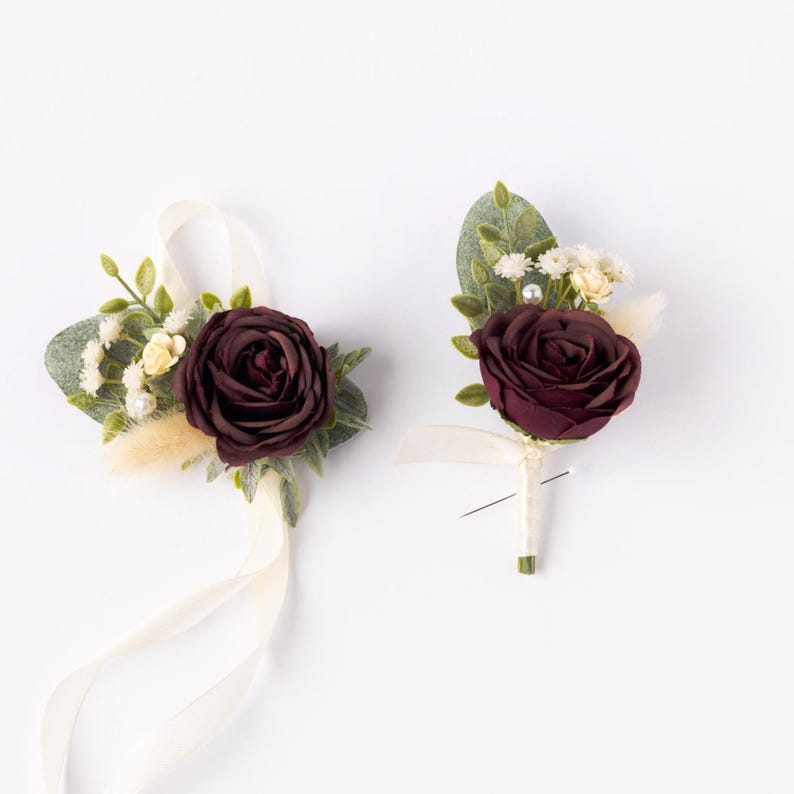 Prom Burgundy Peony Wrist Corsage Rose Bridal Bracelet Romantic ...