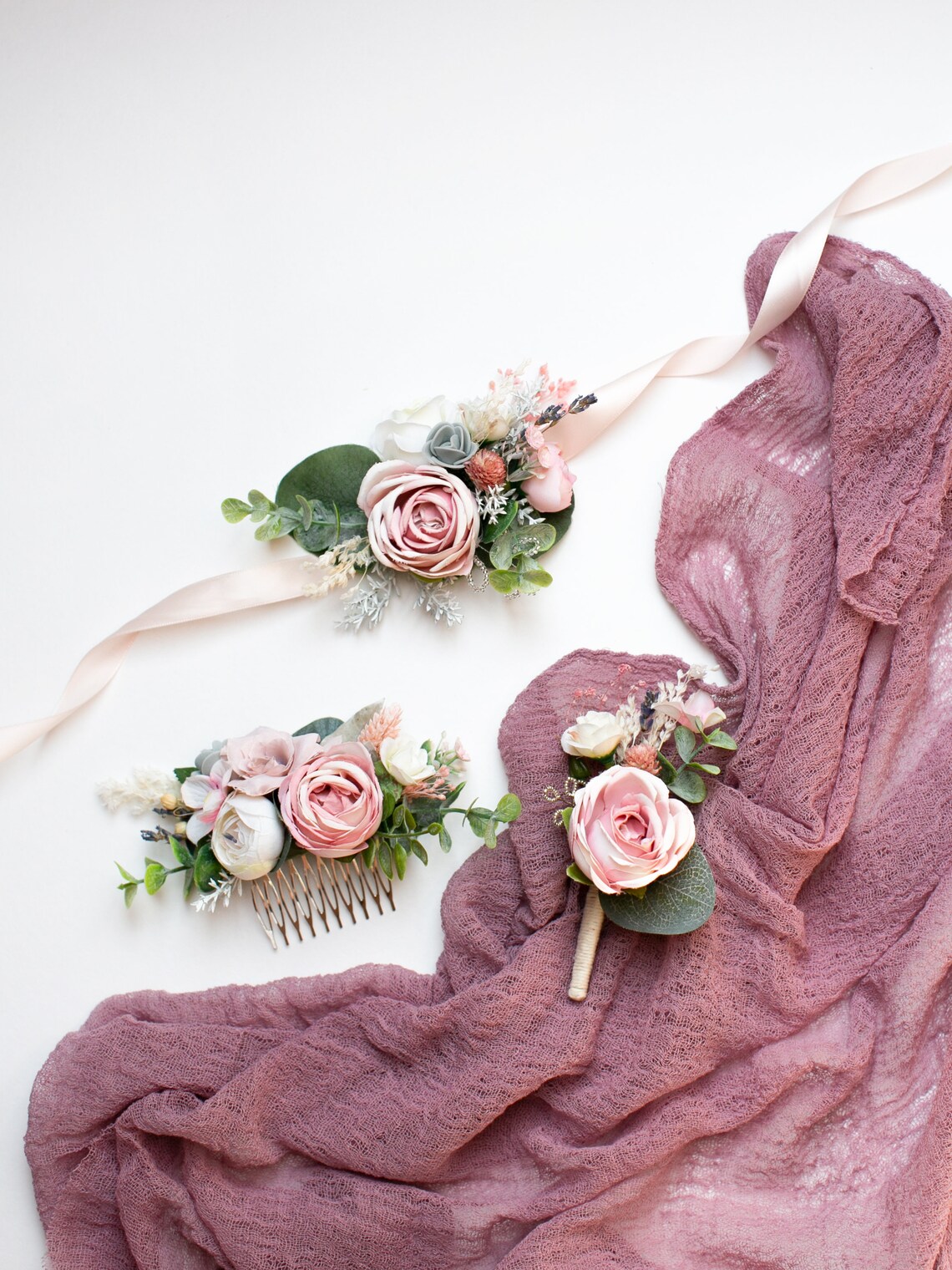 Dusty Rose Flower Comb Wedding Flower Comb Bridal Floral - Etsy