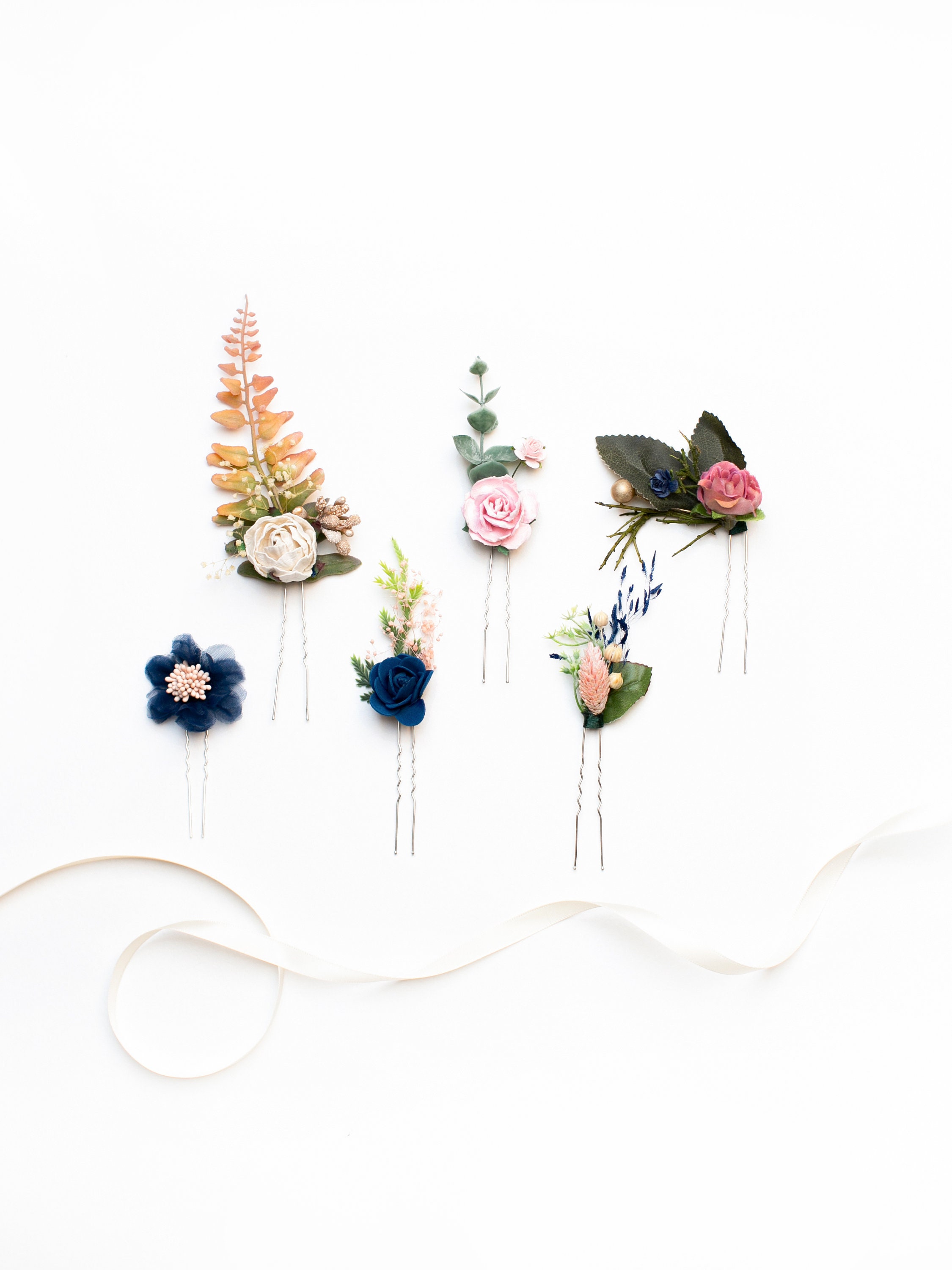 Navy Blue Flower Hair Pin, Flower Hairpiece, Bridesmaid Hairpin, Bridal ...