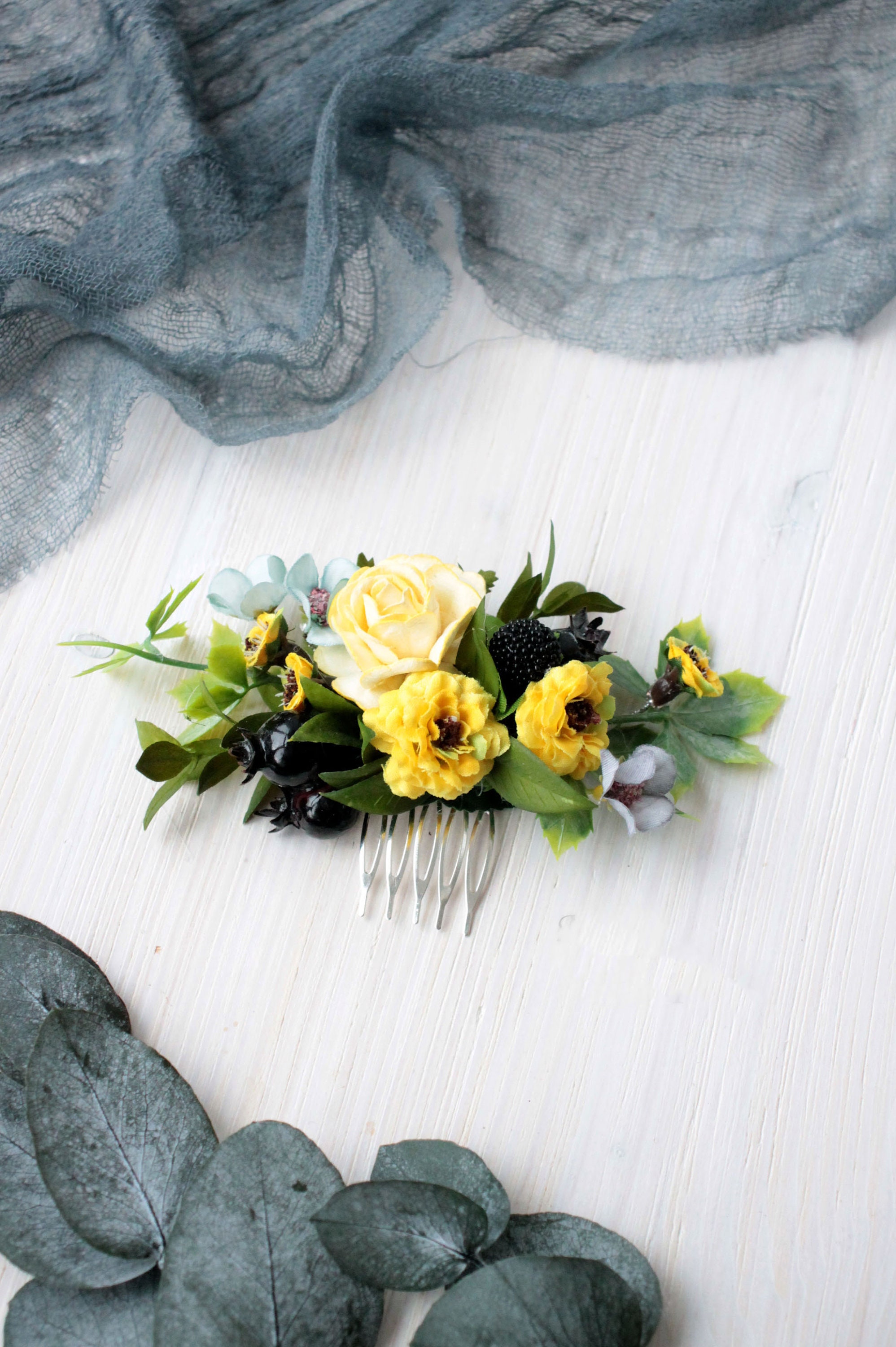 Yellow flower comb Wedding floral hairpiece Spring wedding | Etsy