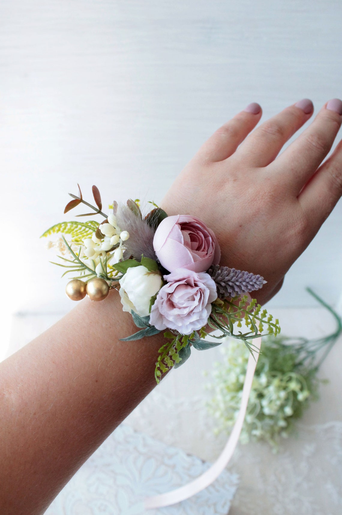 Peony Wrist Corsage Blush Wedding Buttonhole Bridesmaid | Etsy