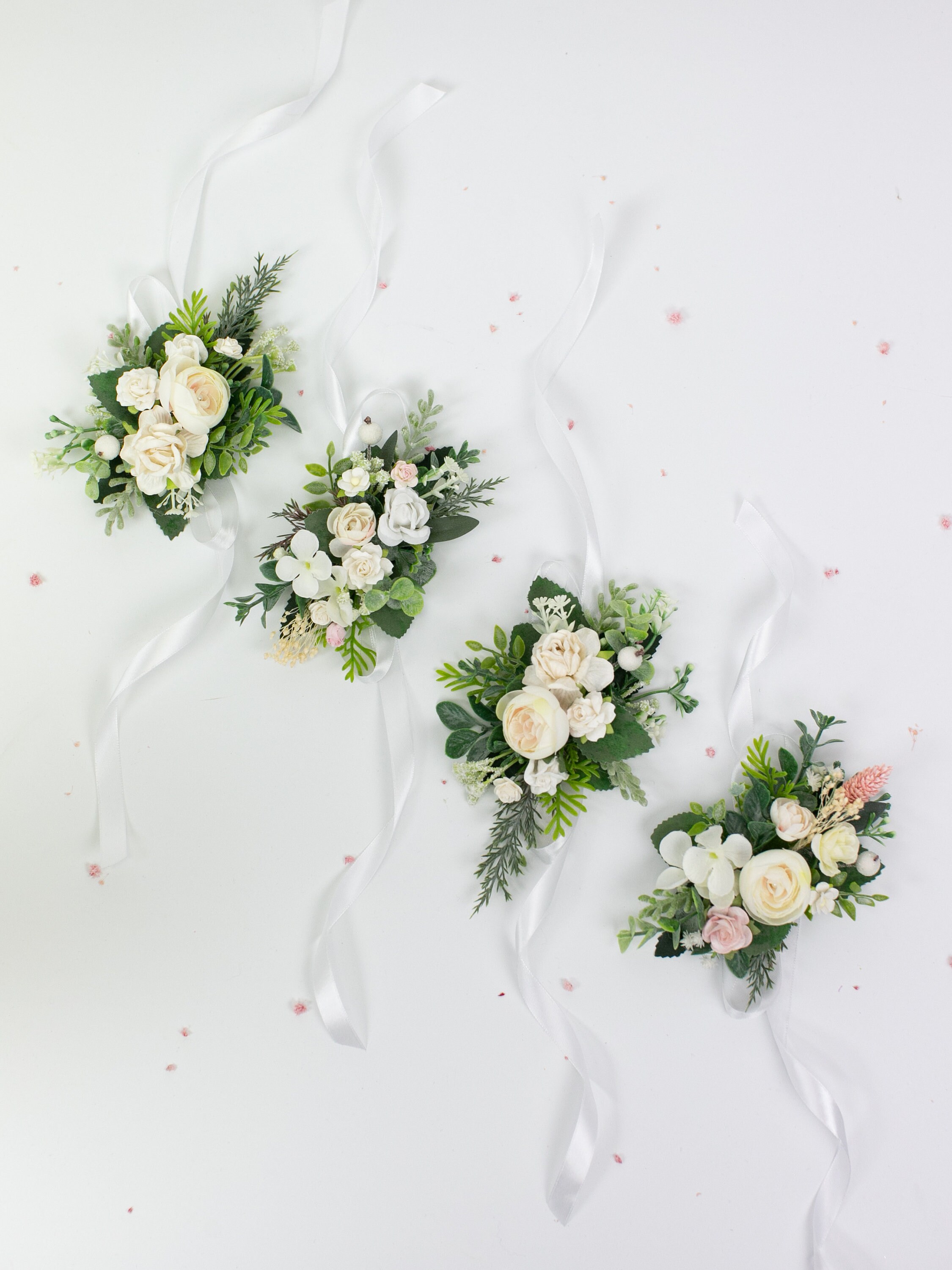 White Flower Corsage, Floral Wrist Corsages, Blush Wrist Corsages ...