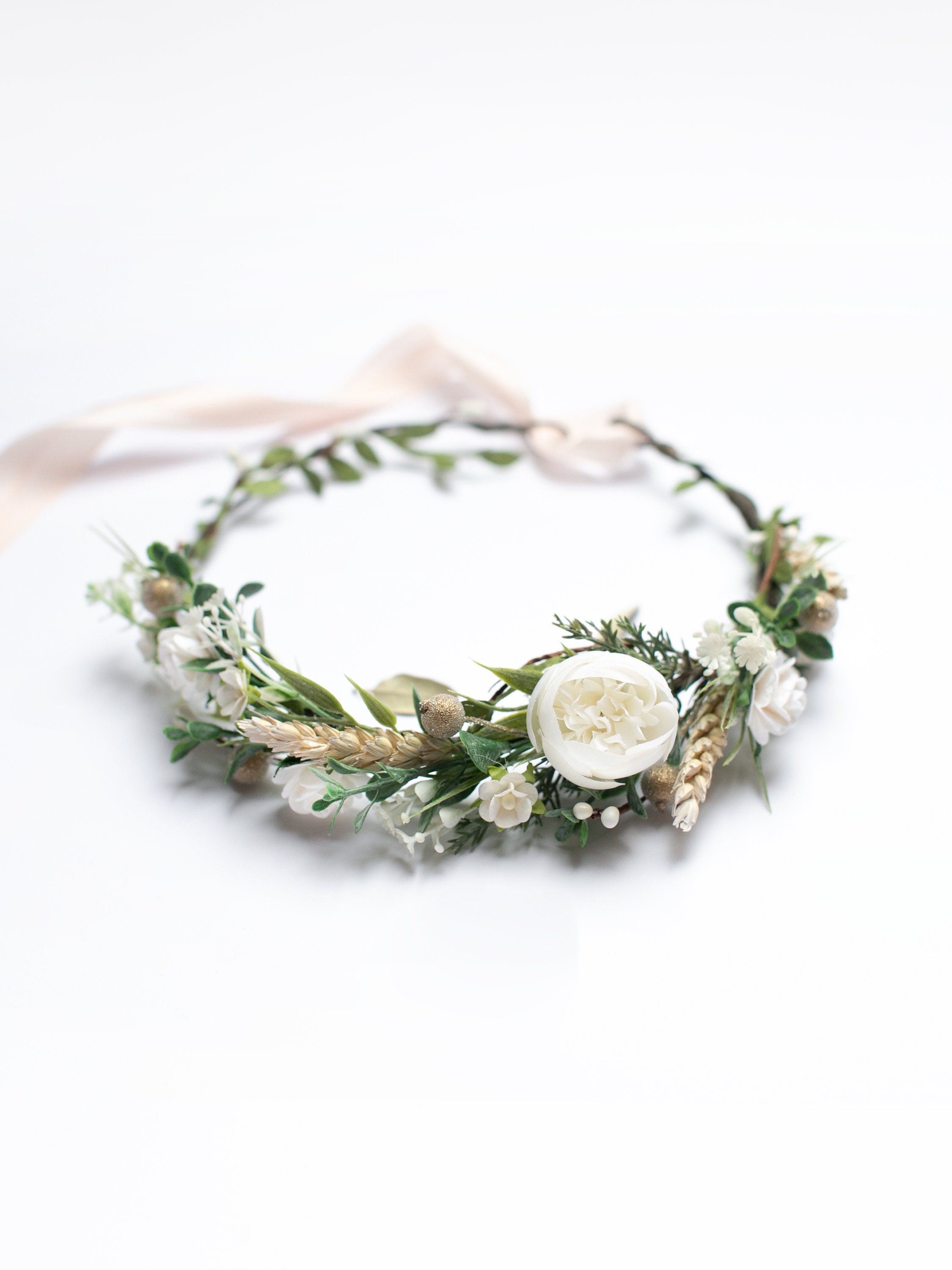 White Flower Crown, Bridal Floral Crown, Bridesmaid Flower Headpiece ...