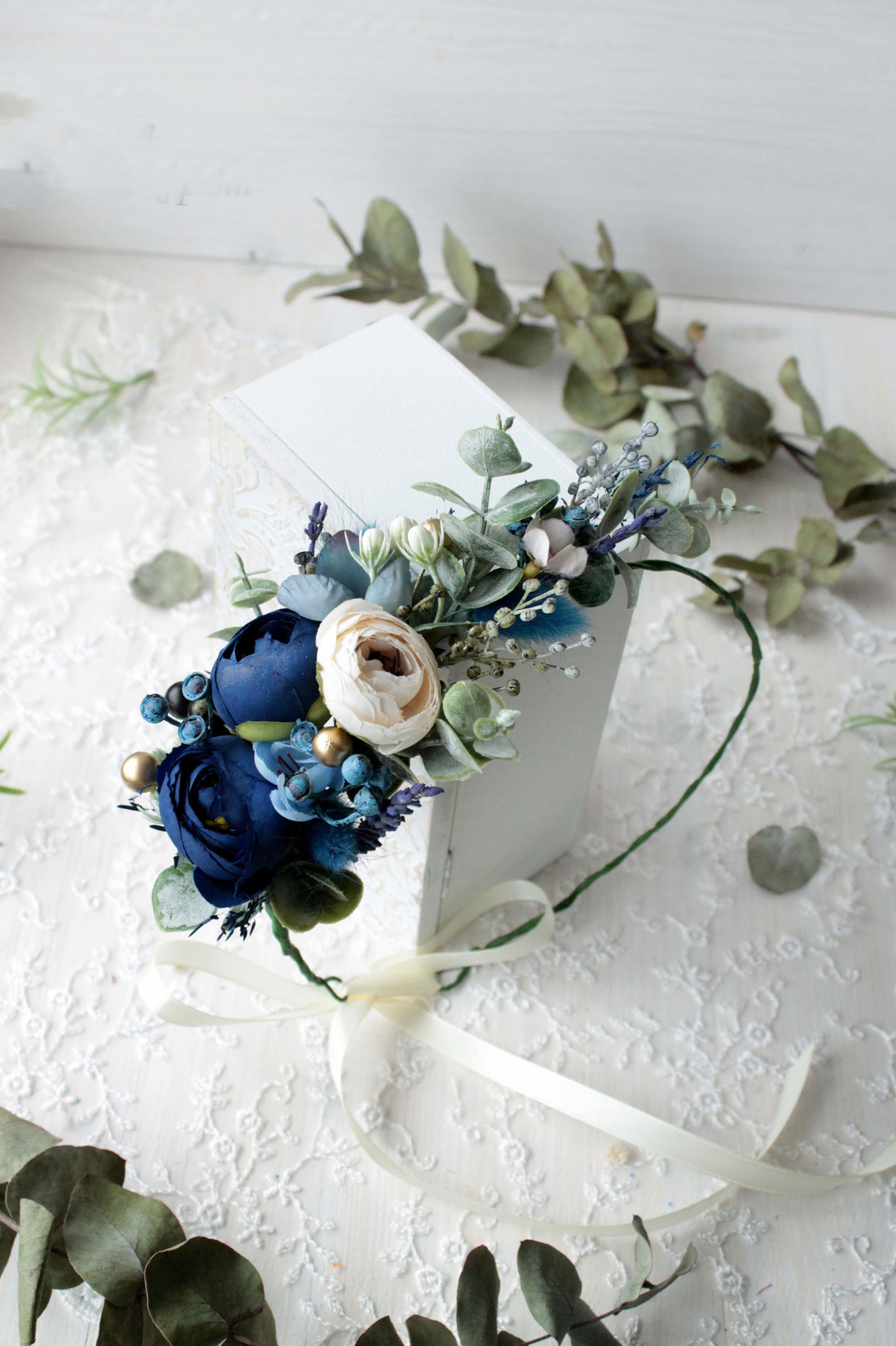 Navy Blue Flower Crown Wedding Floral Hairpiece Blue Wedding | Etsy