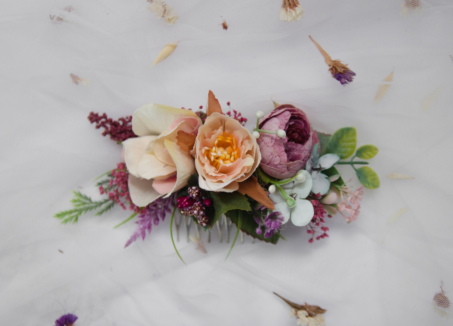 Lilac Flower Hair Comb Coral Floral Comb Bridal Hair Comb | Etsy