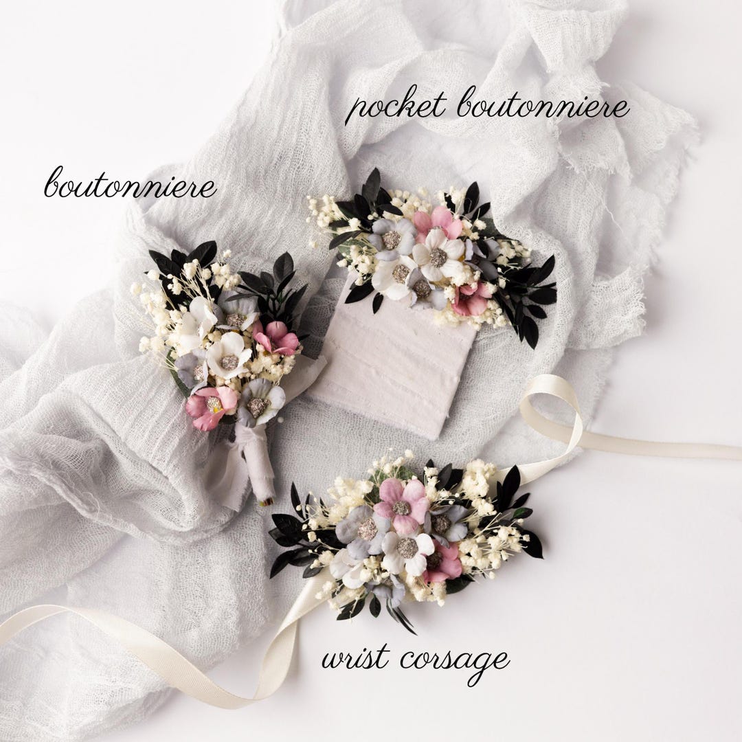 Wrist Corsage and Boutonniere Set, Prom Flower Accessory Set ...