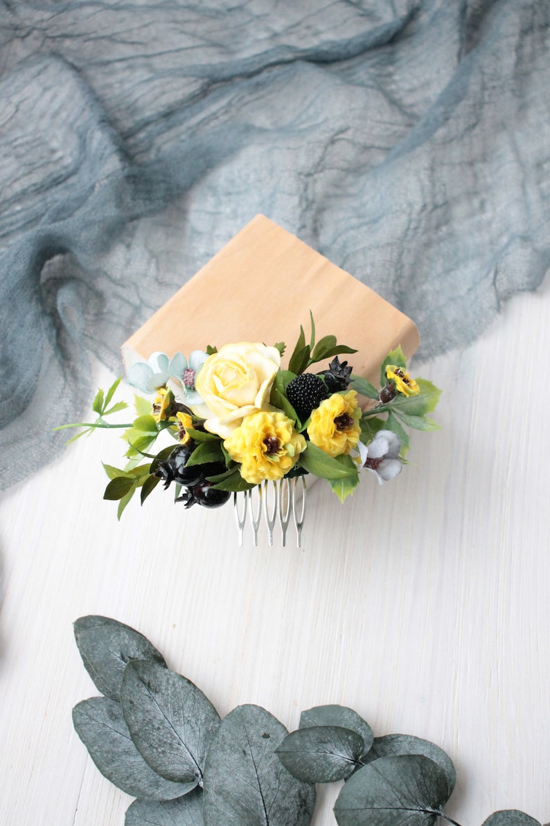 Yellow Flower Comb Wedding Floral Hairpiece Spring Wedding - Etsy