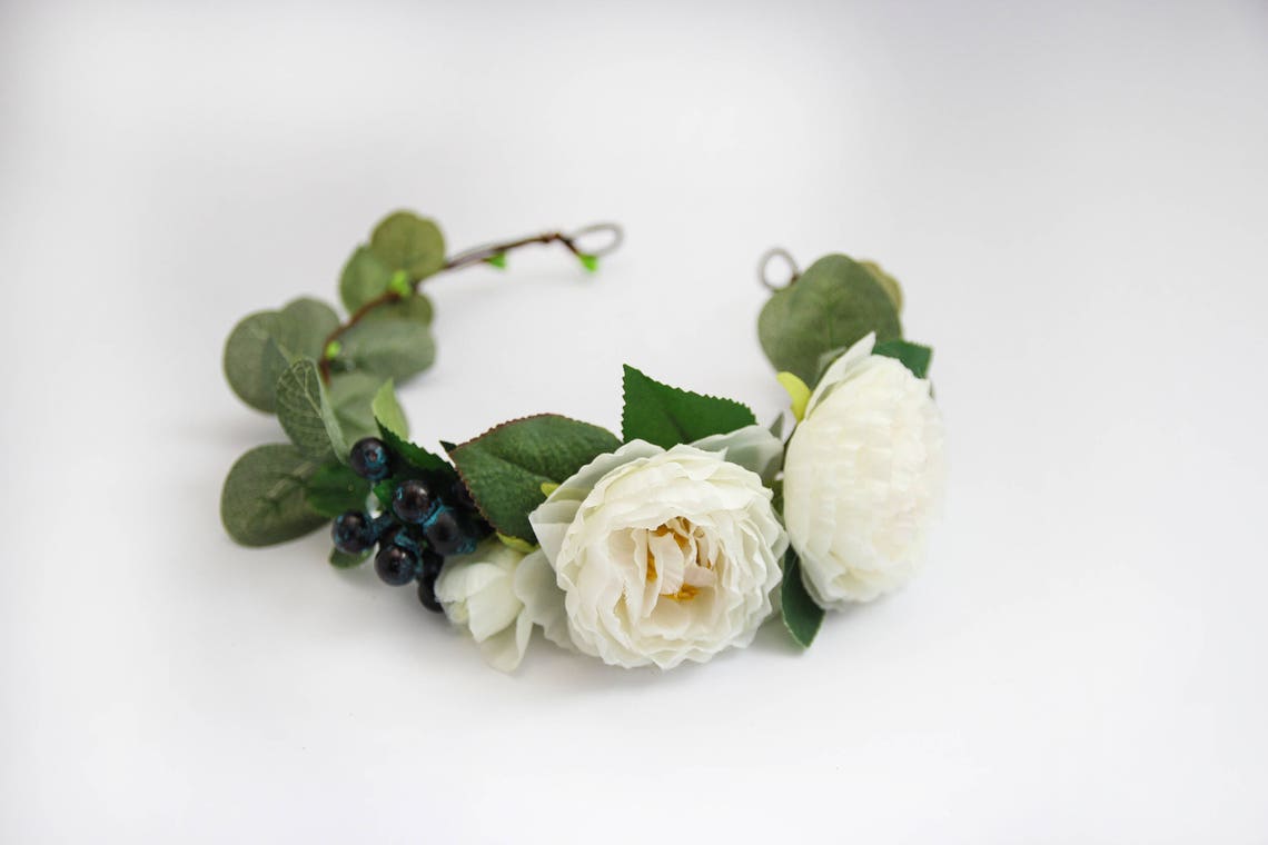 White Peony Flower Crown Woodland Floral Crown Wedding - Etsy