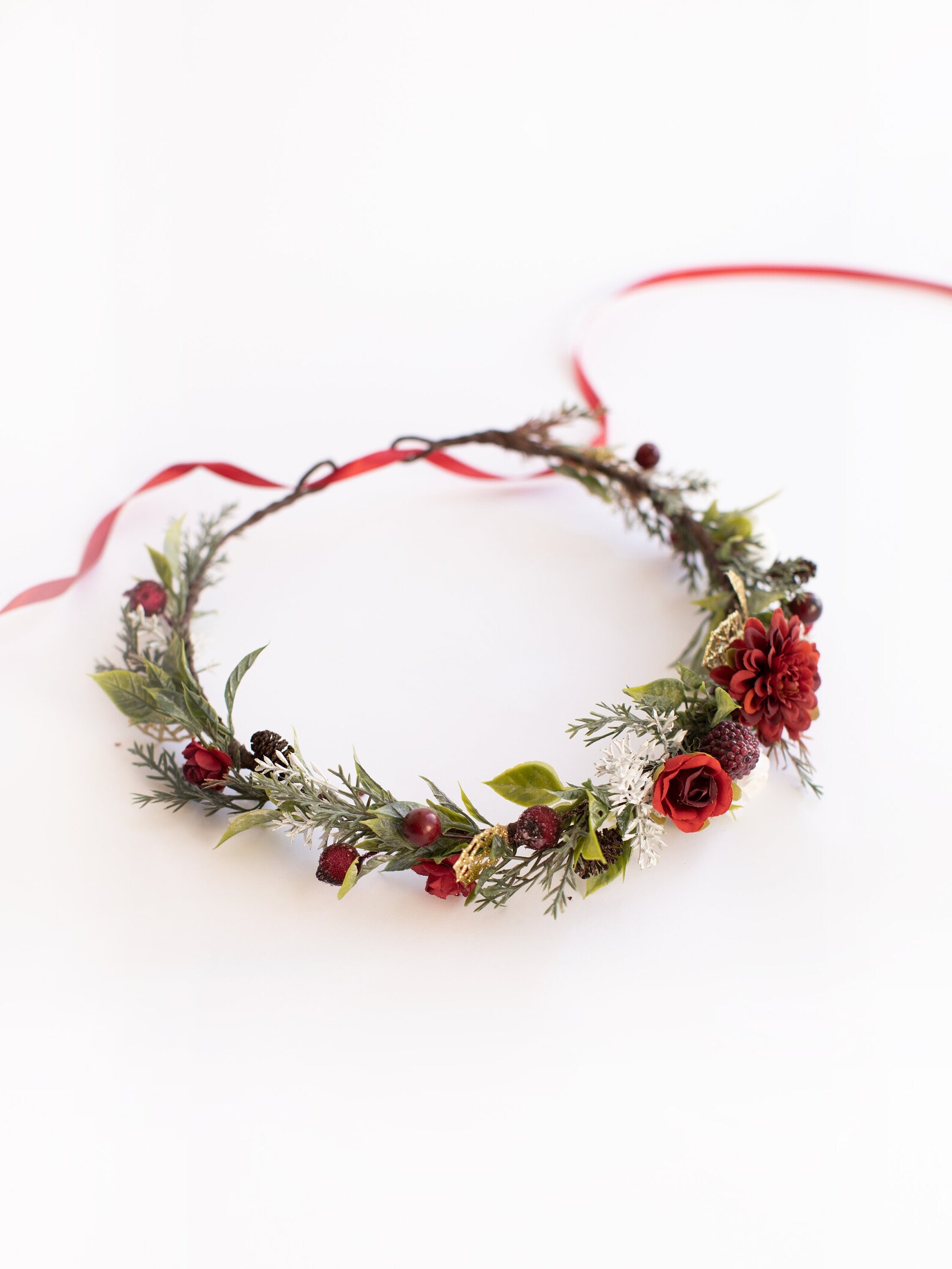 Pine Cone Crown, Red Berry Hair Piece, Woodland Christmas Crown, Red ...